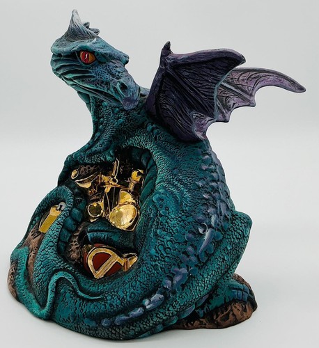 Hand Painted Medieval Ceramic Dragon w/Gold Treasure | eBay