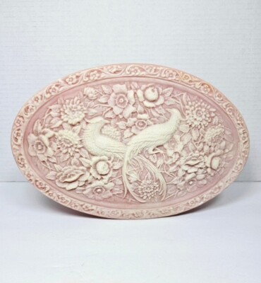 Vintage Hand Carved Incolay Stone Jewelry Box With Lid Pink Bird Flower ...