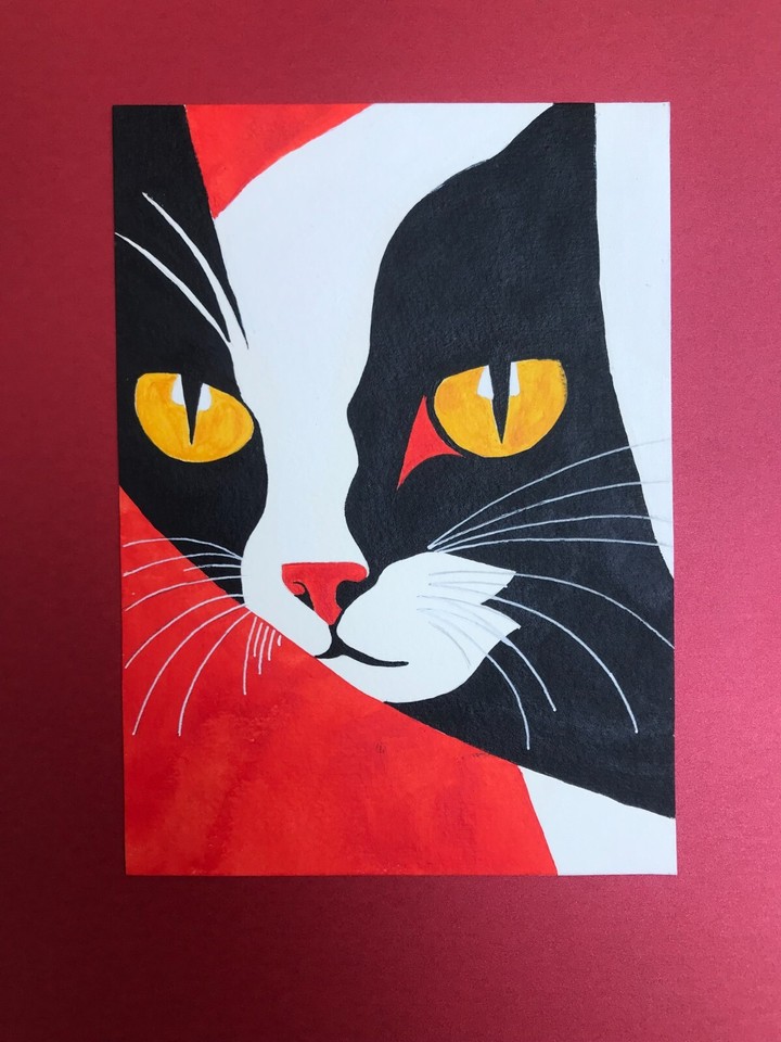 Original Abstract Black Cat Acrylic Hand Painting on 5x7 Inches ...