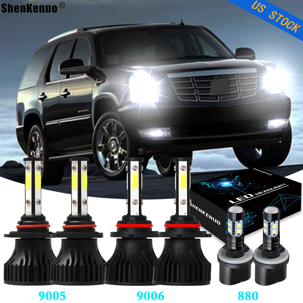 For Cadillac Escalade 2002-2004 6000K Combo LED Headlights + Fog Bulbs ...