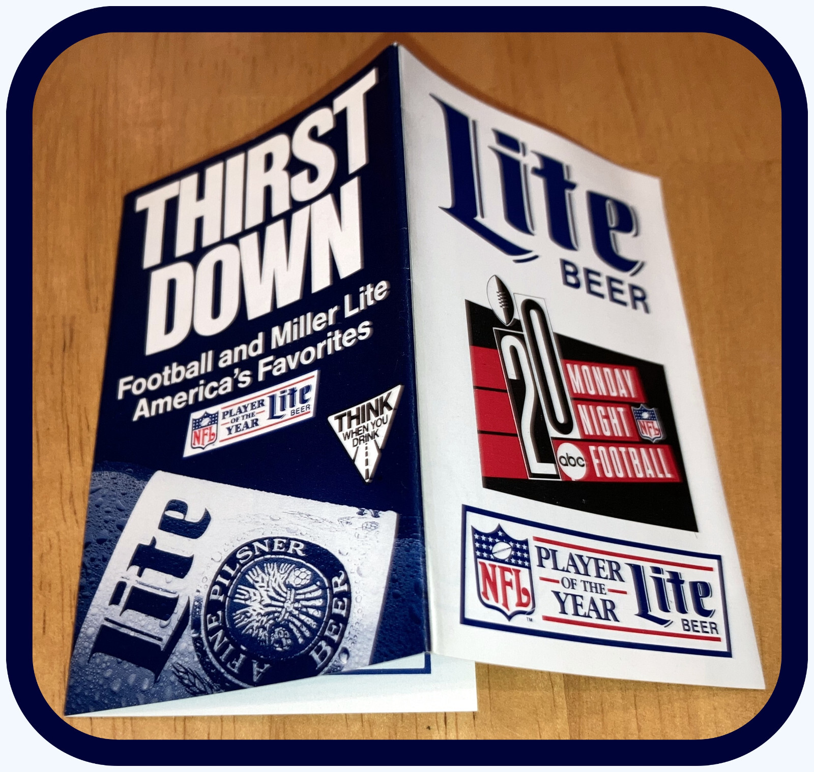 1989 MILLER LITE BEER NFL MONDAY NIGHT FOOTBALL POCKET SCHEDULE EX+NM ...