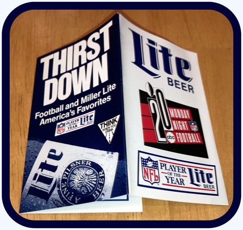 1989 MILLER LITE BEER NFL MONDAY NIGHT FOOTBALL POCKET SCHEDULE EX+NM ...