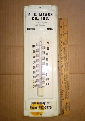 VINTAGE R.G. MEARN CO PORCELAIN / METAL SIGN THERMOMETER BOSTON MASS ...