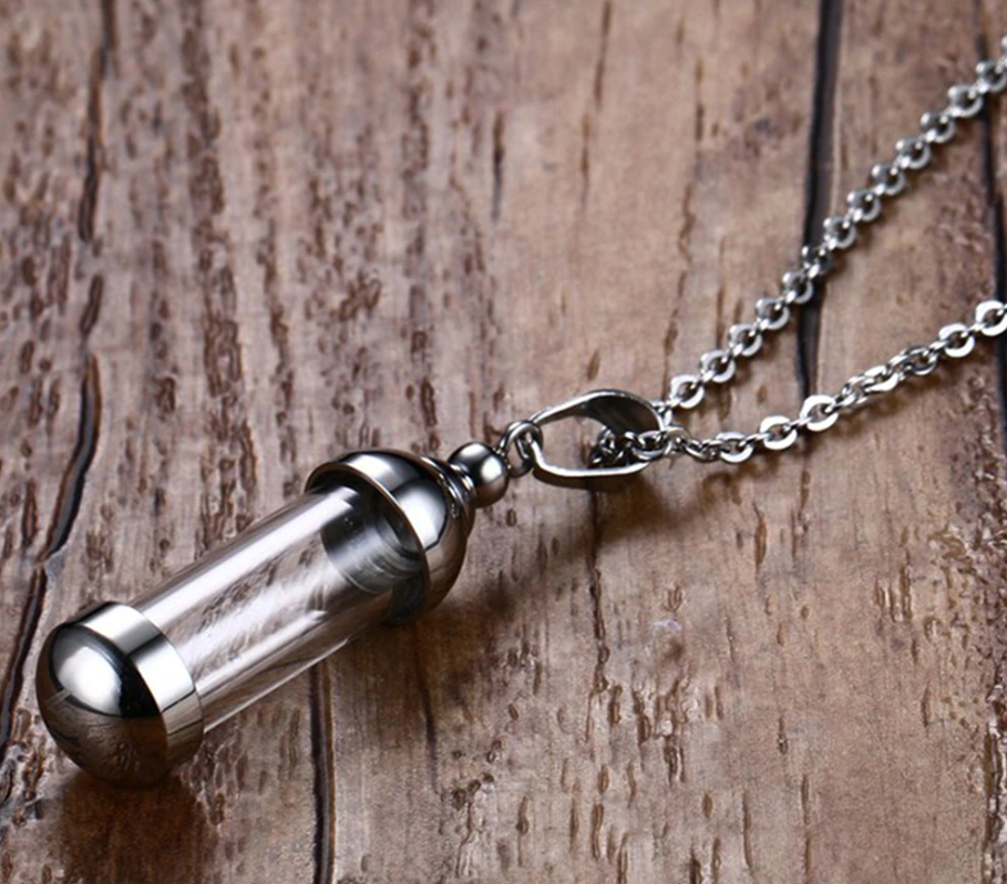 Necklace Pendant Urn Clear Capsule Tube Jewellery Keepsake Ash Vial ...