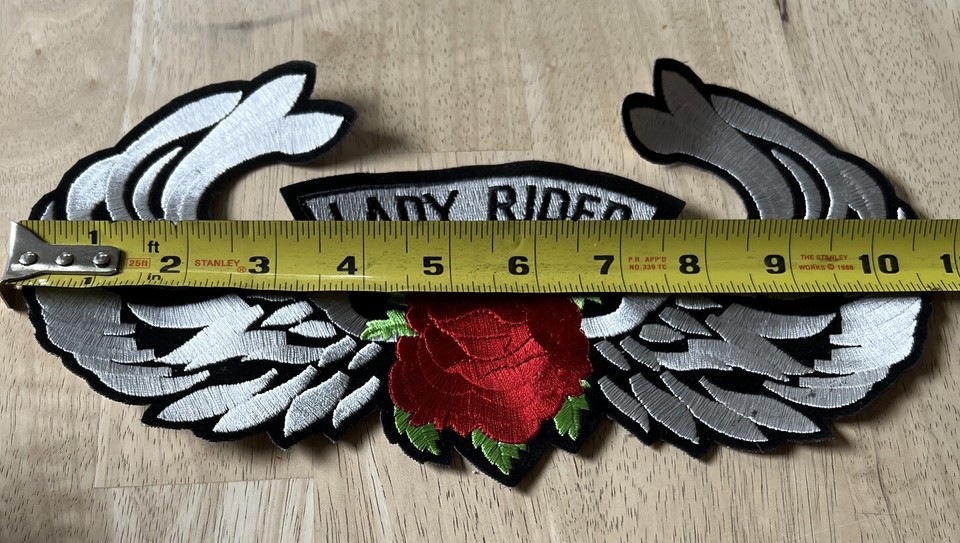 MOTORCYCLE BIKER BACK PATCH Lady Rider & Rose Large Patch Roughly 11”x6 ...