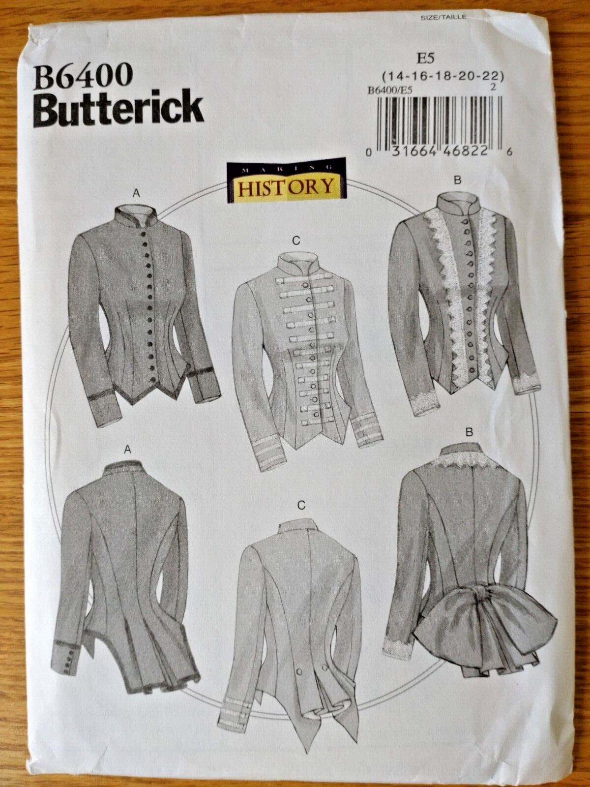 Butterick USA Sewing Pattern B 6400 A5 Ladies Jacket Blazer History ...