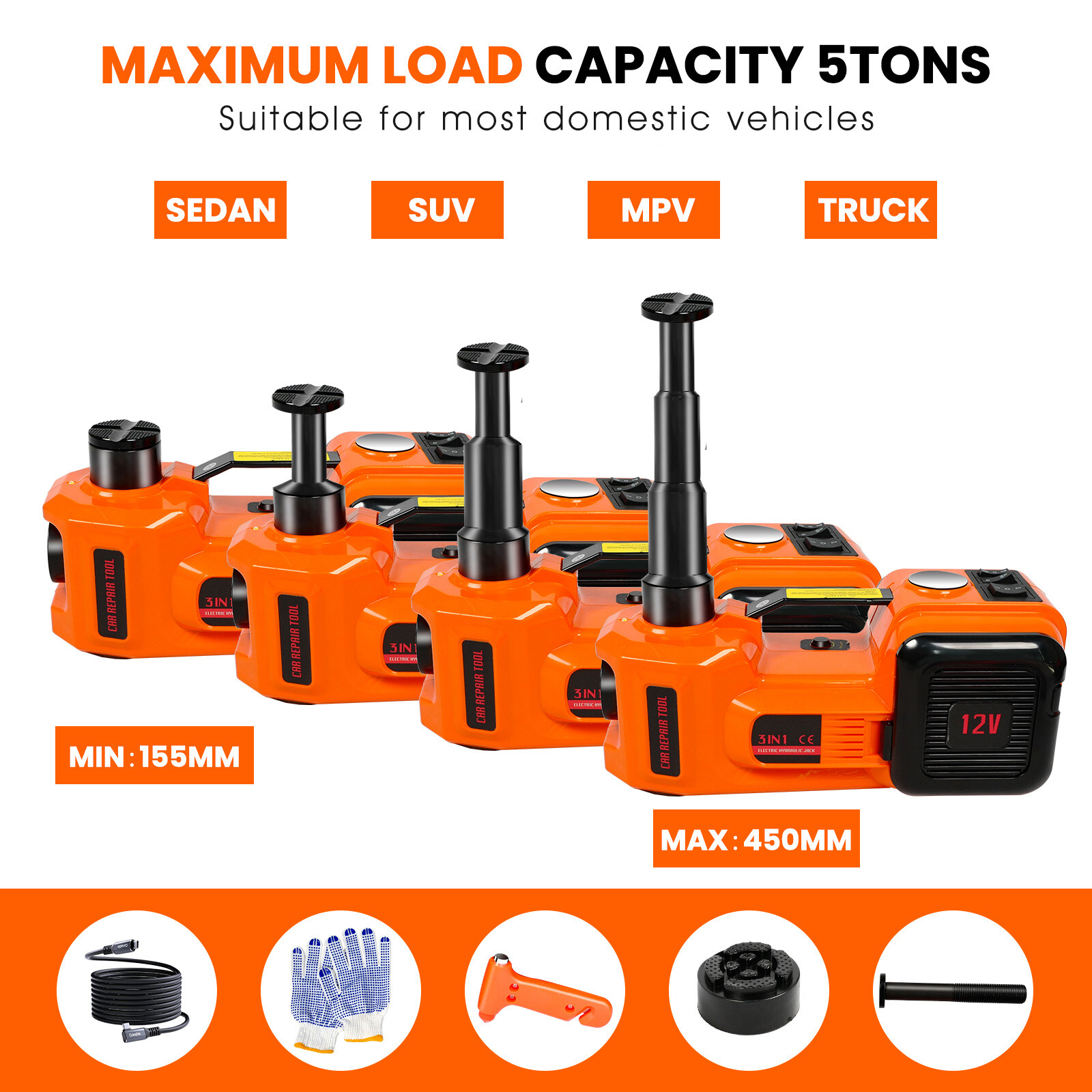 5 Ton Electric Jack Lift with Electric Impact Wrench Car Jack kit wi ...