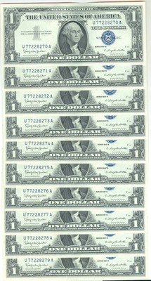 LOT OF 10 $1 U.S. SILVER CERTIFICATES - 1957-B - CONSECUTIVE SERIAL ...