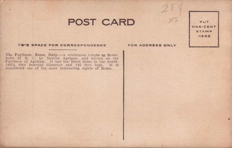 Vintage Postcard The Pantheon Rome Italy temple 27BC Marcus Agrippa | eBay