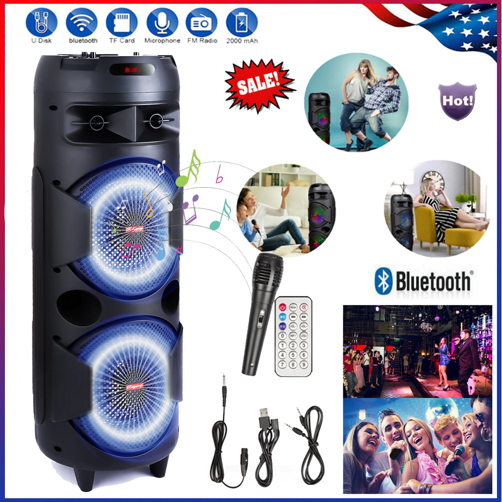 6000W Bluetooth Speaker Portable Sub Woofer Heavy Bass Party Sound ...