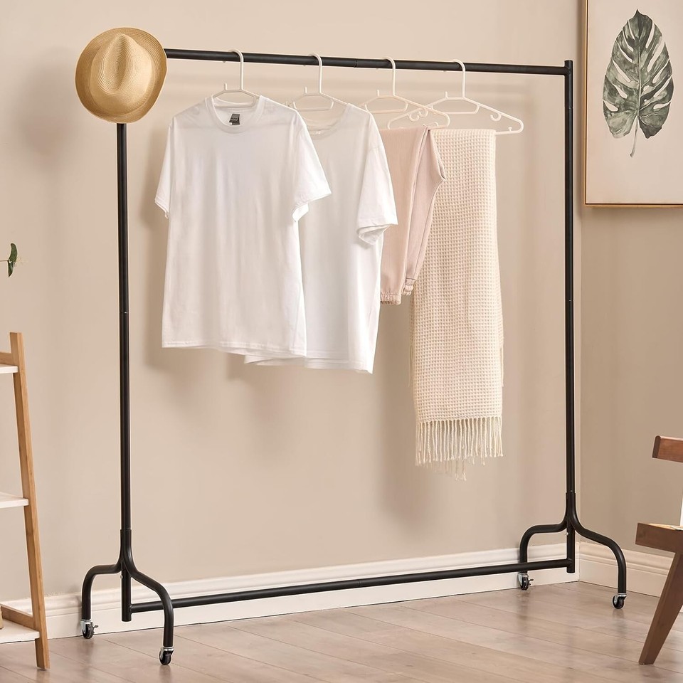 4ft Heavy Duty Garment Rail Hanging Clothes Rack Portable Home Retail ...