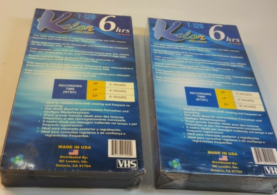 Lot of 2 New Blank Kolor VHS Tapes 6 Hours EP Mode, T-120 Video ...