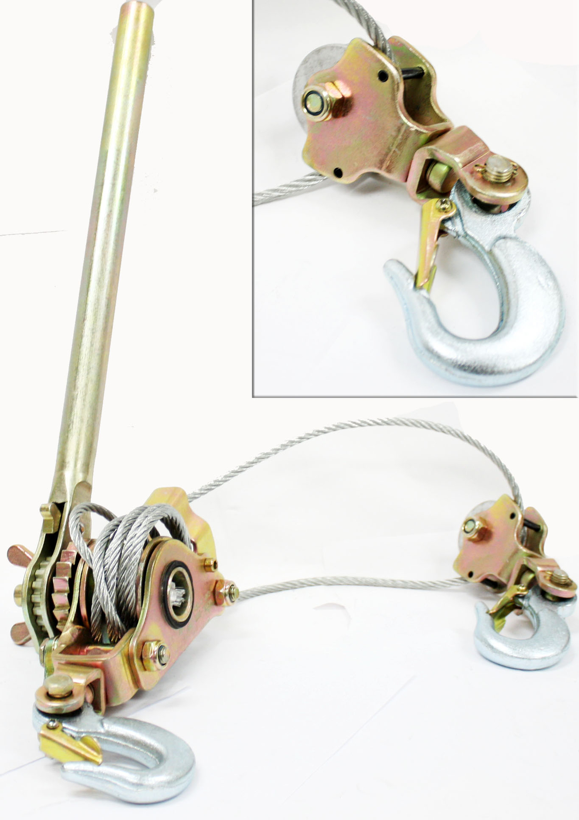 4400LB HD 2 TON HOIST HAND RATCHET PULLER COME ALONG DOUBLE HOOKS CABLE ...