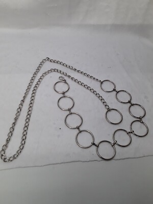 Metal Ring Chain Link 70's Boho Silvertone Belt Chain Overall 32" Clip ...