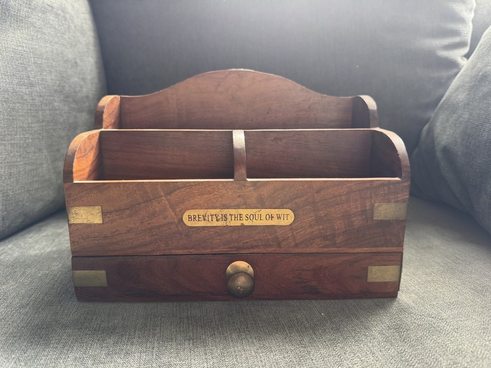 VINTAGE WOODEN DESK/LETTER ORGANISER "BREVITY IS THE SOUL OF WIT" | eBay