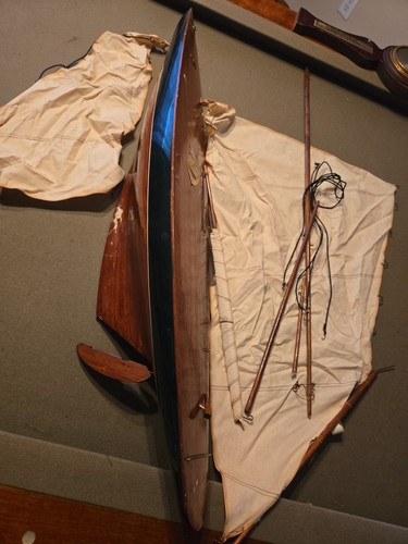 Vintage 1895 Cup Racer 36” Wooden Pond Yacht Model Sailboat Sloop Boat ...