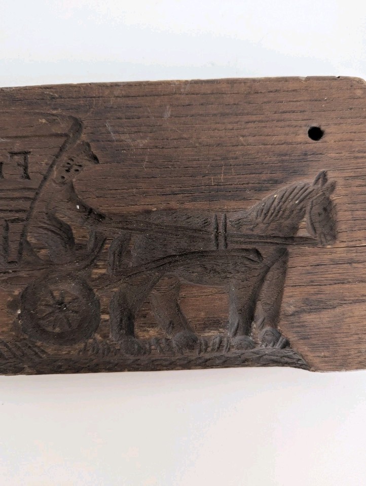 Hand Carved Primitive Wood Cookie Gingerbread Mold Cat Horse Carriage ...