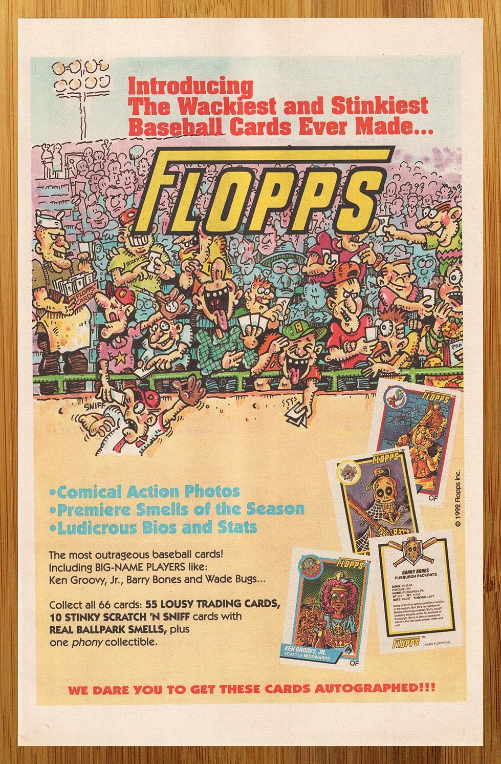 1992 Flopps Baseball Trading Cards Print Ad/Poster Funny Sports 90s Kid ...