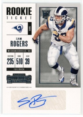 2017 Panini Contenders Football Sam Rogers Rookie Ticket RC Auto #216 ...