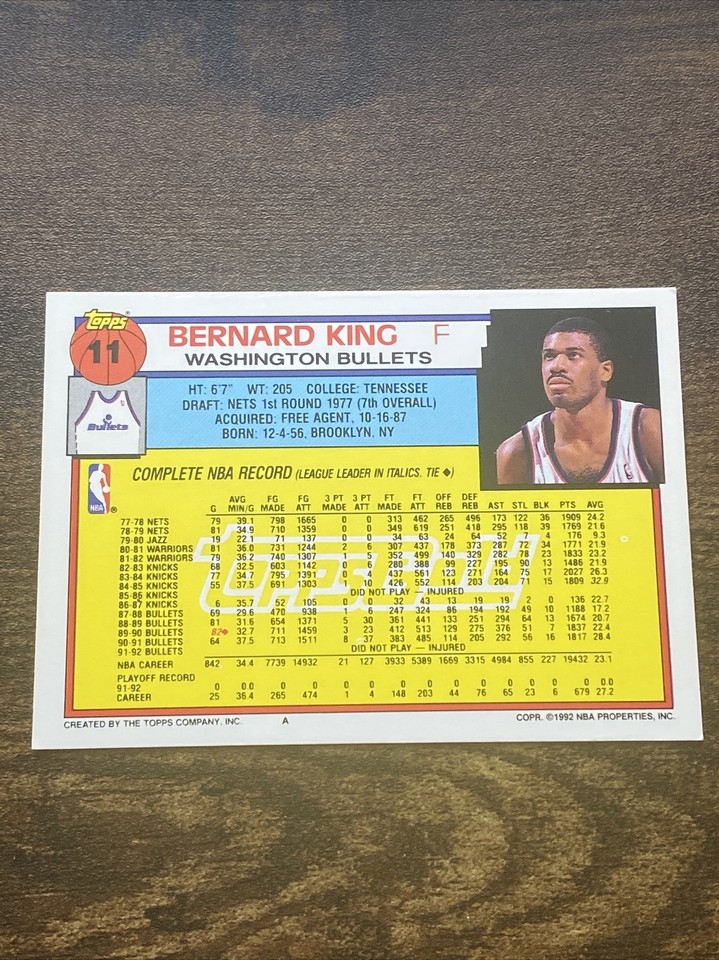 1992-93 Topps Gold Bernard King Washington Bullets #11 L3922* | eBay