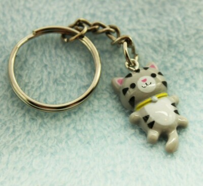 GREY CAT DANGLE KEYCHAIN Car Keys Mini Kitty Cat Lover Cute Adorable ...