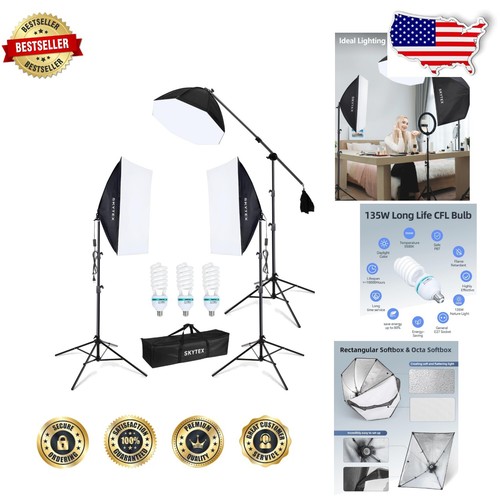 Complete Softbox Photography Lighting Kit with Boom Arm & Heavy-Duty Stands