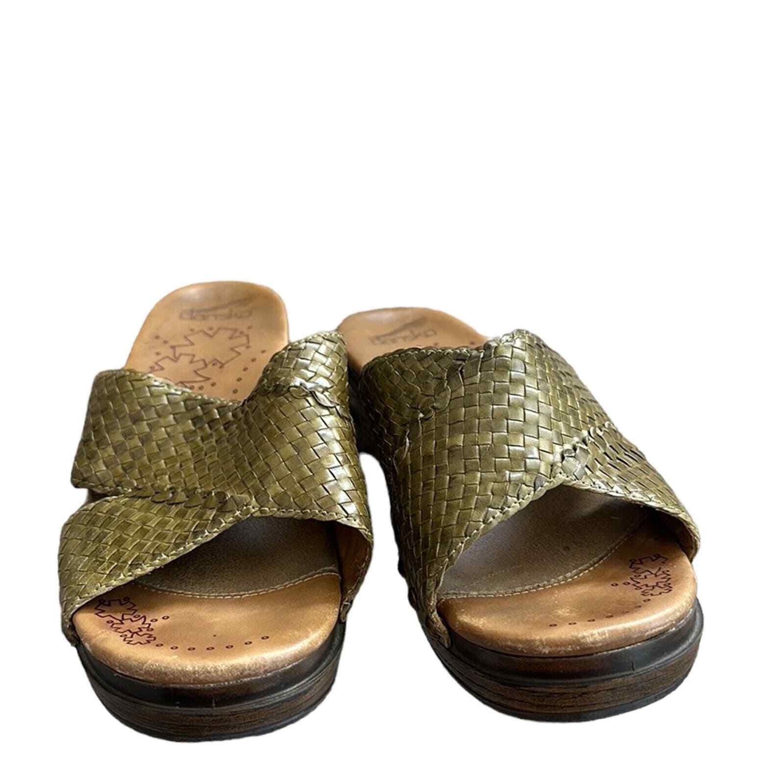 Dansko Mila Woven Olive Green Leather Sandals Slides … - Gem