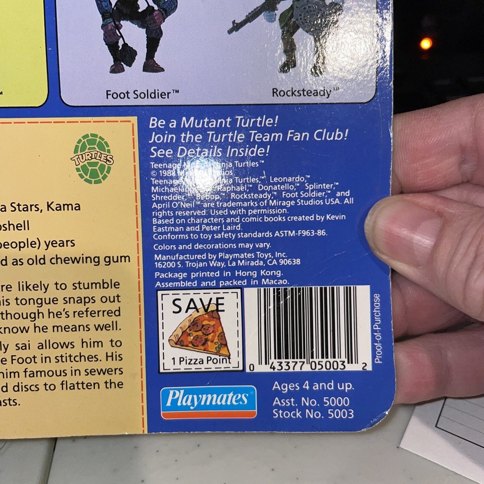 Teenage Mutant Ninja Turtles TMNT Raphael Card Back ONLY 1988 FCF ...