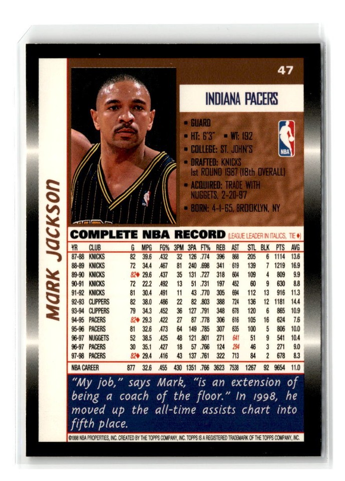 1998-Topps -#47-Mark Jackson -Indiana Pacers | eBay