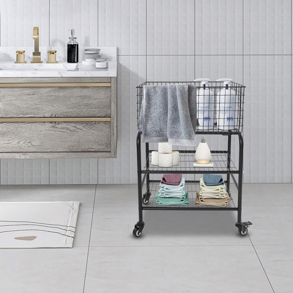 Rolling Laundry Basket, 3 Tiers-Garment Storage Cart, Garment Metal ...