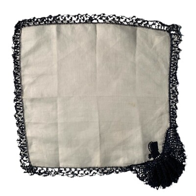 Linen Black Lace Mourning Handkerchief Crochet Edge Cottage Core Ruffle ...