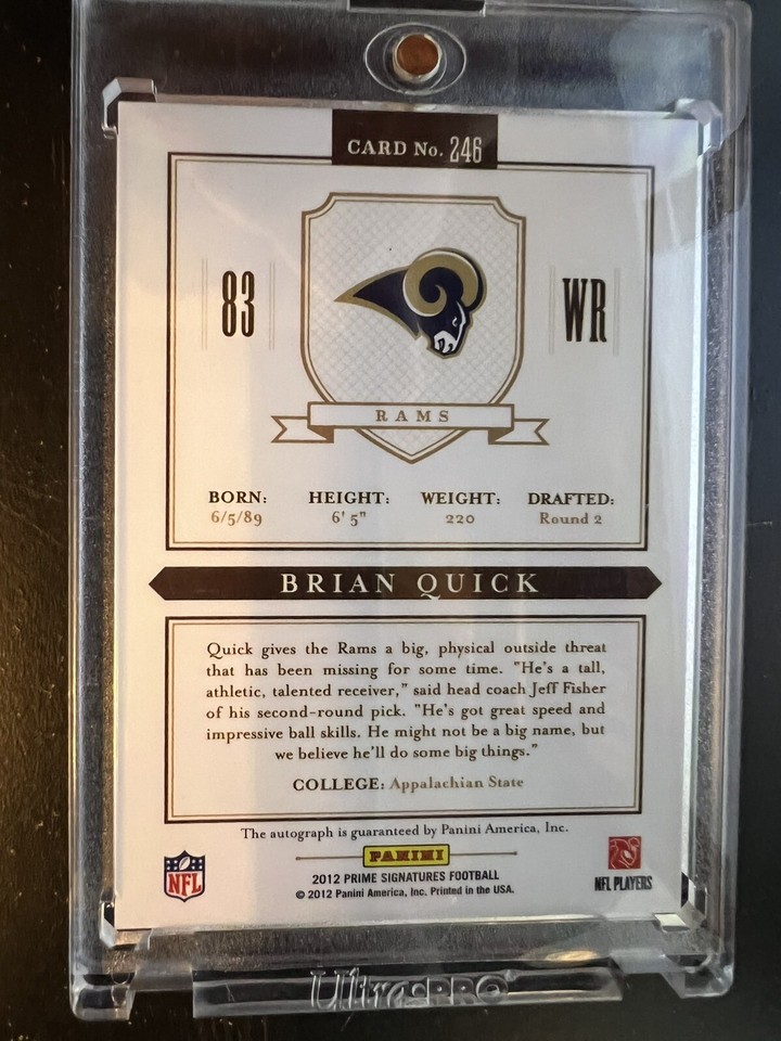 2012 Prime Signatures Rookie Brian Quick Autograph #246 Gold Auto RC 11 ...