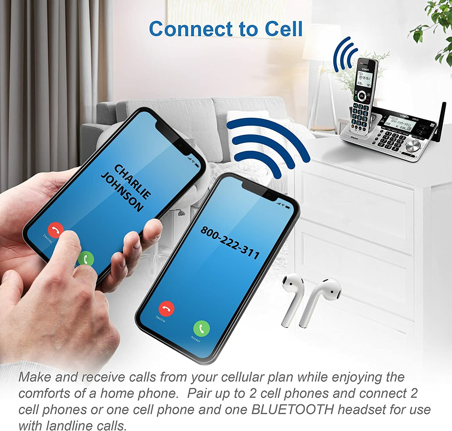 VTech Cordless Phone Answering System Bluetooth Call Block 5 Handsets ...