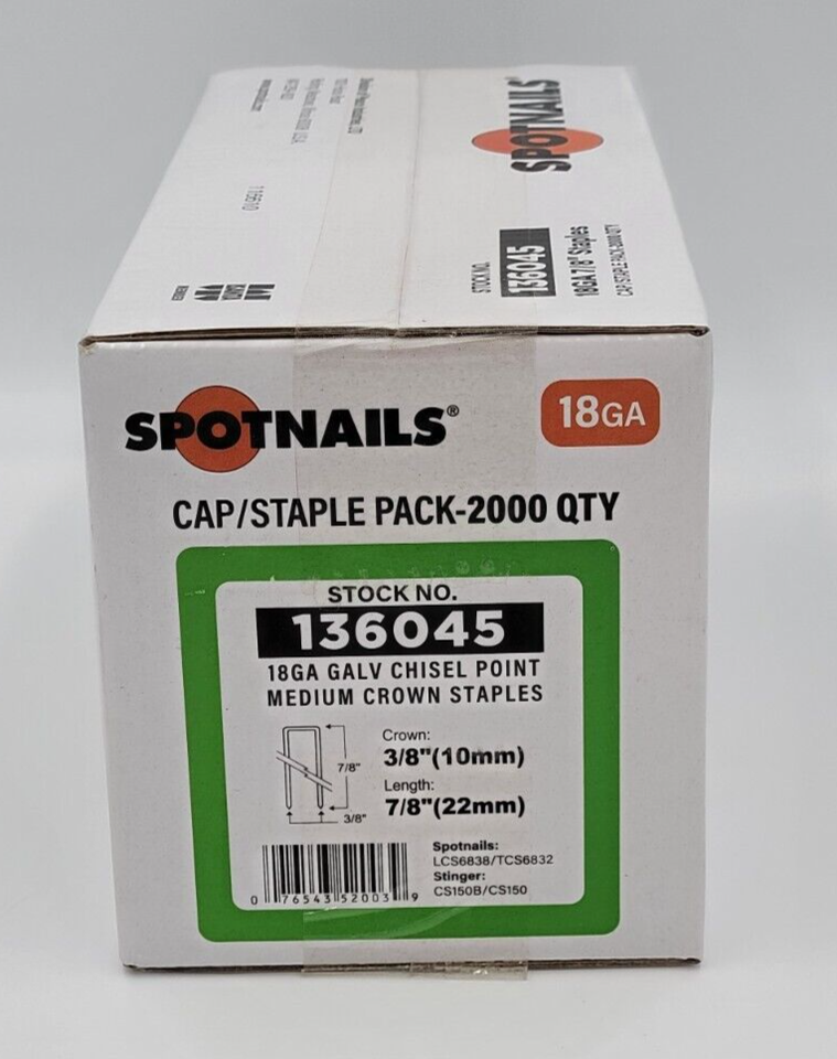SPOTNAILS 18ga CAP/STAPLE PACK 2000 qty #136045 | eBay