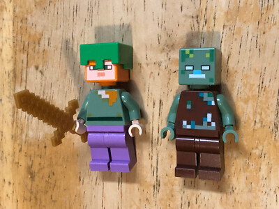 Lego Drowned Zombie and Alex Minecraft Minifigures (min088, min089) | eBay