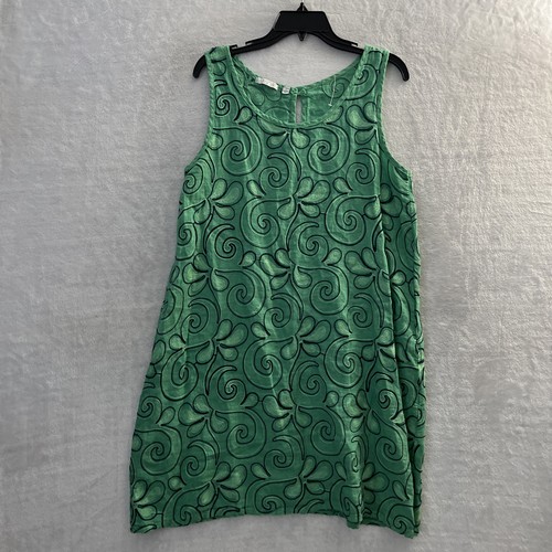 Vasna Womans Tank Dress Green Large Geometric Linen Sleeveless Round ...