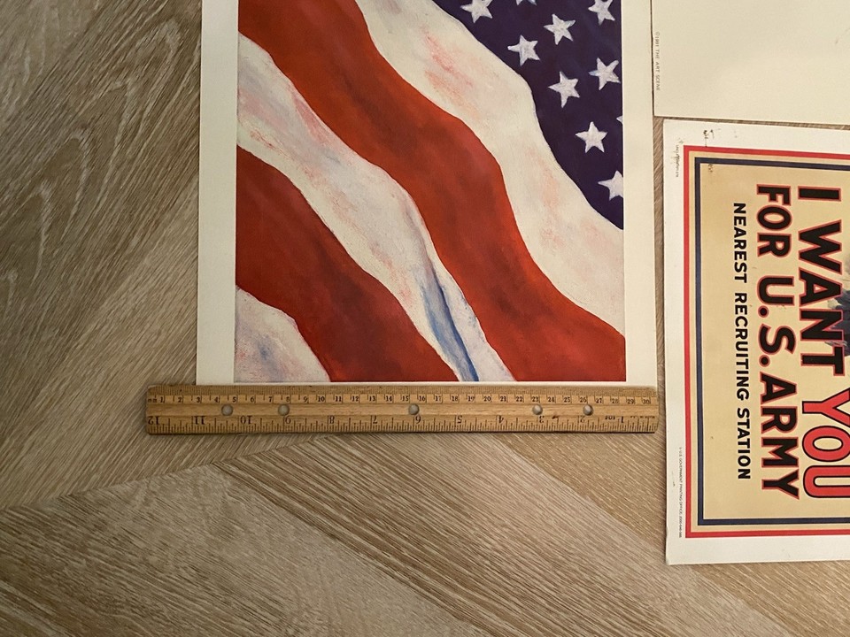 3 Vintage “14 X 11” Paper Signs "Uncle Sam I Want You", US Flag ...