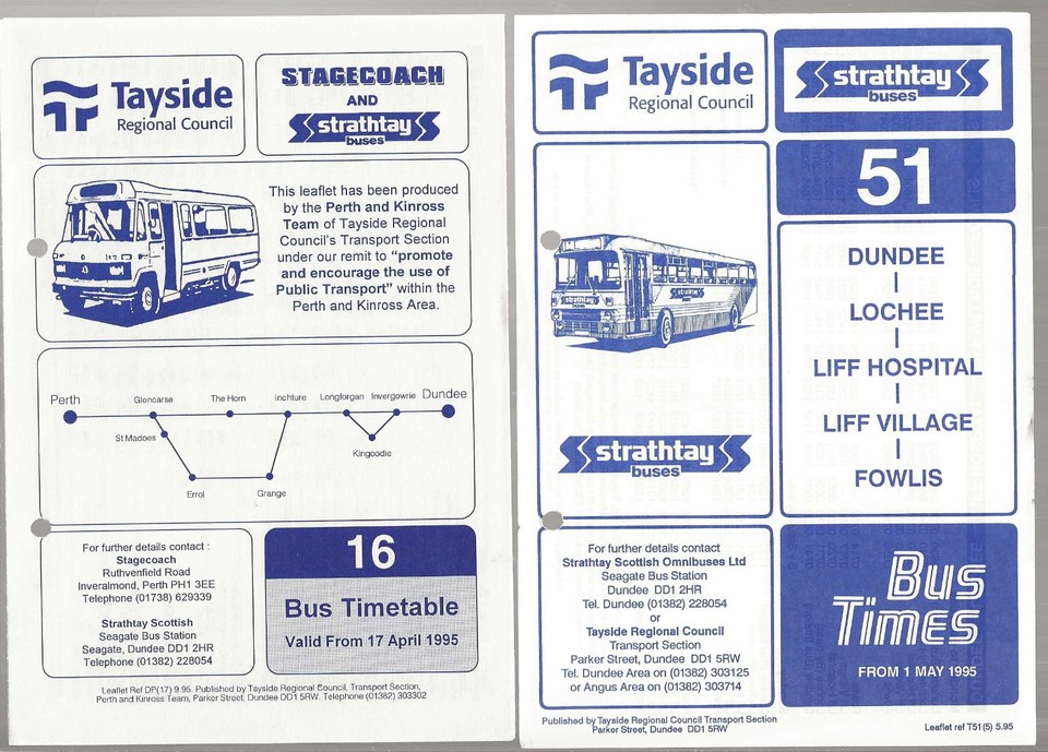 Tayside (Stagecoach/Strathtay) Scottish Bus Timetables Bundle (10) 1989 ...