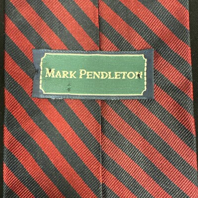 Vintage Mark Pendleton 100% Silk Black Dark Red Striped Tie 3.75 X 56 ...