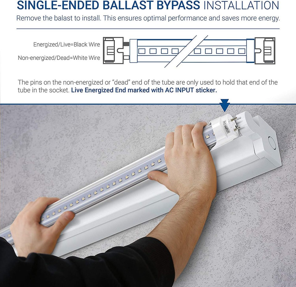 4FT T8 LED Tube Light Ballast Bypass Single End Power 22W 6500K 25 Pack ...