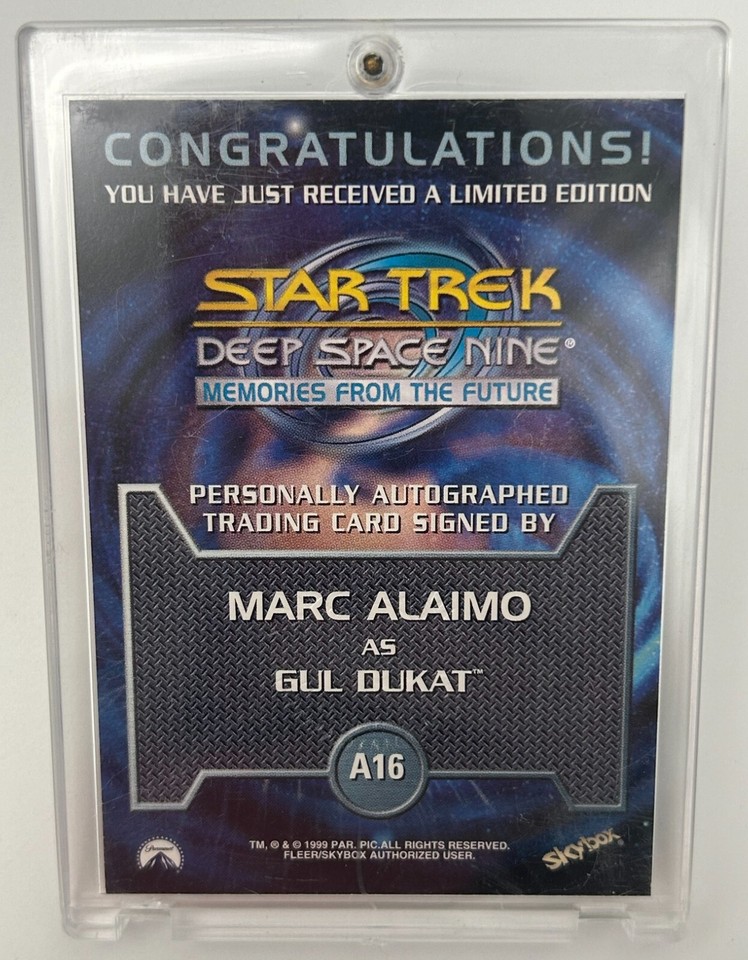 Marc Alaimo Signed Skybox Card A16 - Star Trek Deep Space Nine Memories ...