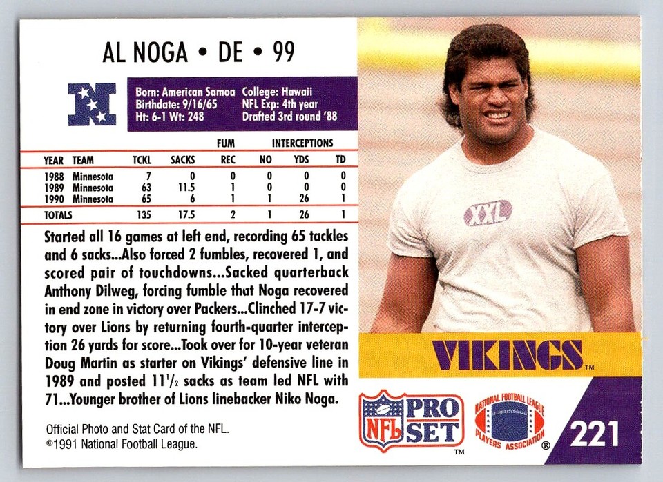 # 221 Al Noga Minnesota Vikings 1991 Pro Set | eBay
