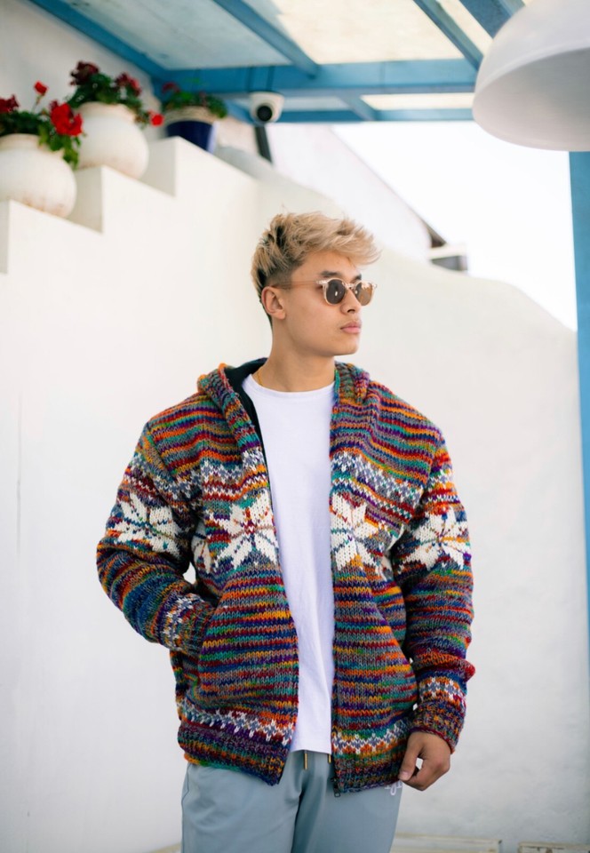 Warm Hippie Jacket Double Knitted Thick Wool Fleece Lined Hoodie Coat ...