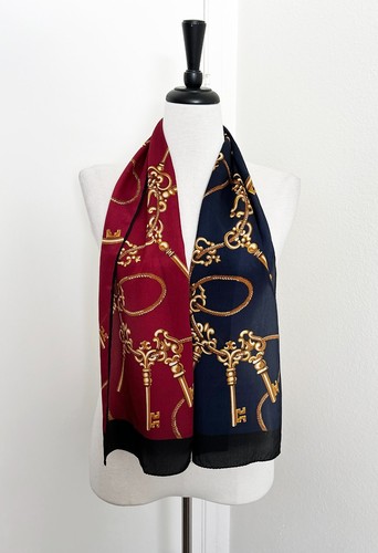 Echo Key Chain Scarf 100% Silk Red Black Gold Blue Rolled Edge Long ...