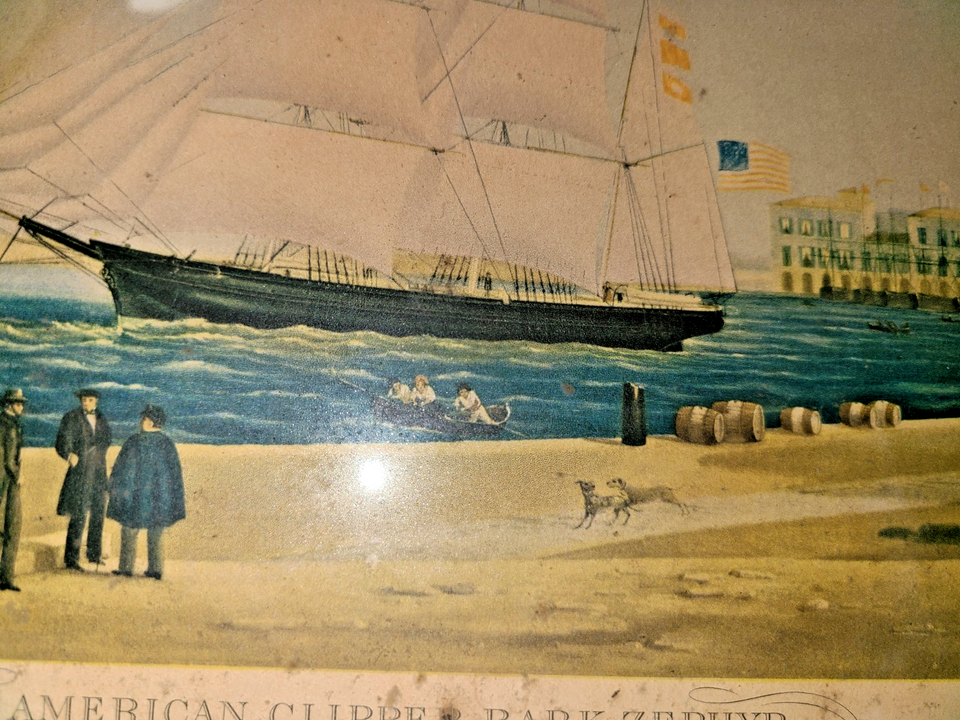 Antique colored print after William Bygrave, American Clipper Bark ...