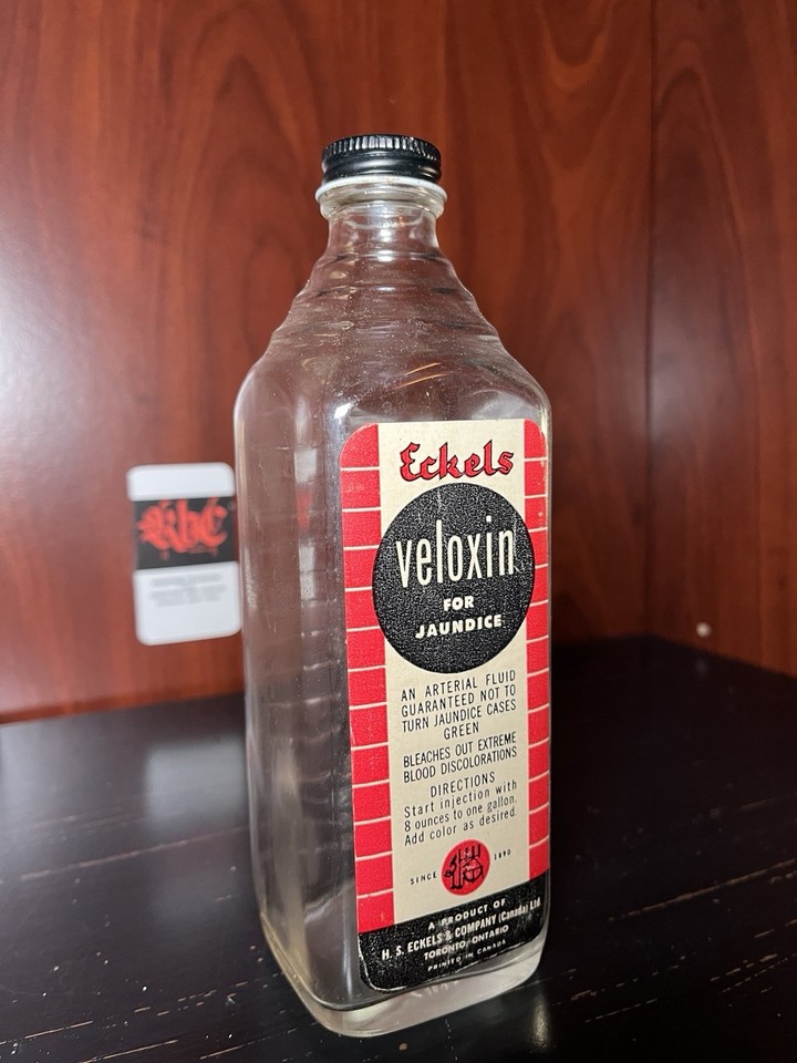 Vintage ECKELS VELOXIN EMBALMING Fluid for Jaundice Bottle 1960s | eBay