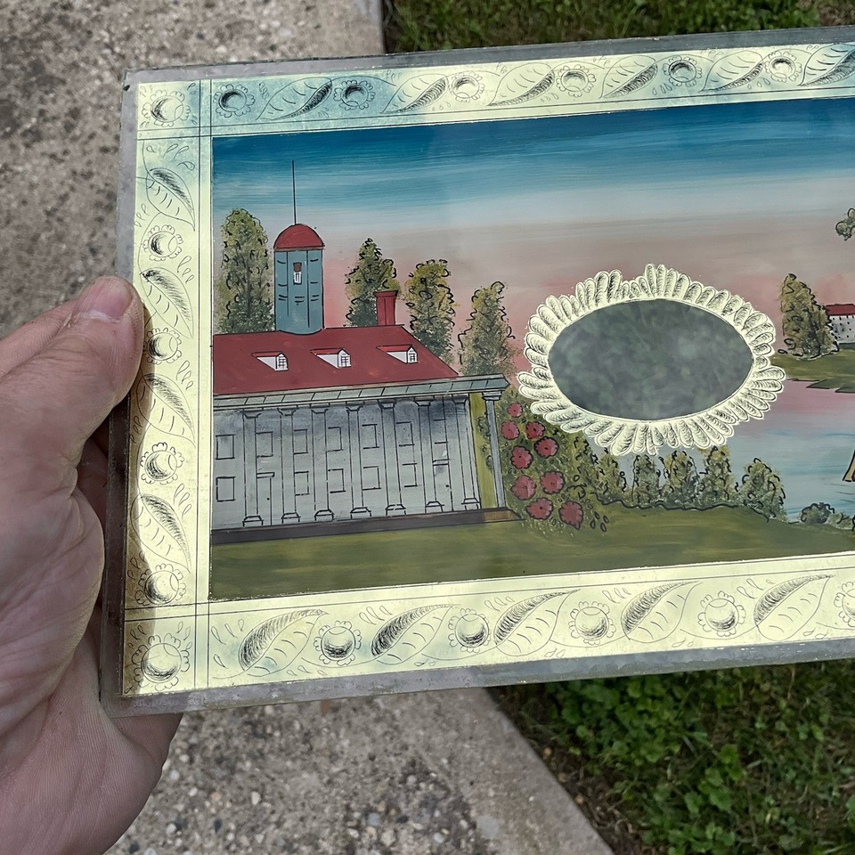 hand painted american wooden works shelf clock reverse painted tablet ...