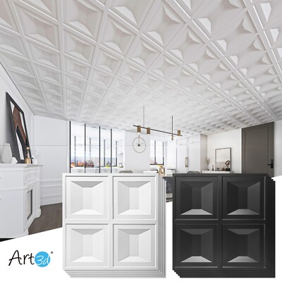 Art3d Drop Ceiling Tiles, 2x2ft 12-Pack PVC Glue up Ceiling Panels (48 ...