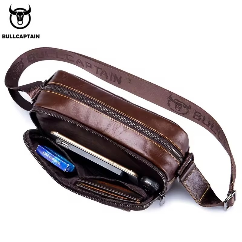 BULLCAPTAIN Men's Fashion Messenger Crossbody Shoulder Leather Chest ...