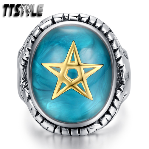 Top Quality Blue TTstyle 316L S.Steel Gold Pentacle/Inverted Pentagram ...
